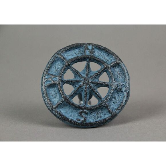 Zeckos | Accents | Set Of 1 Light Blue Cast Iron Compass Rose Drawer ...